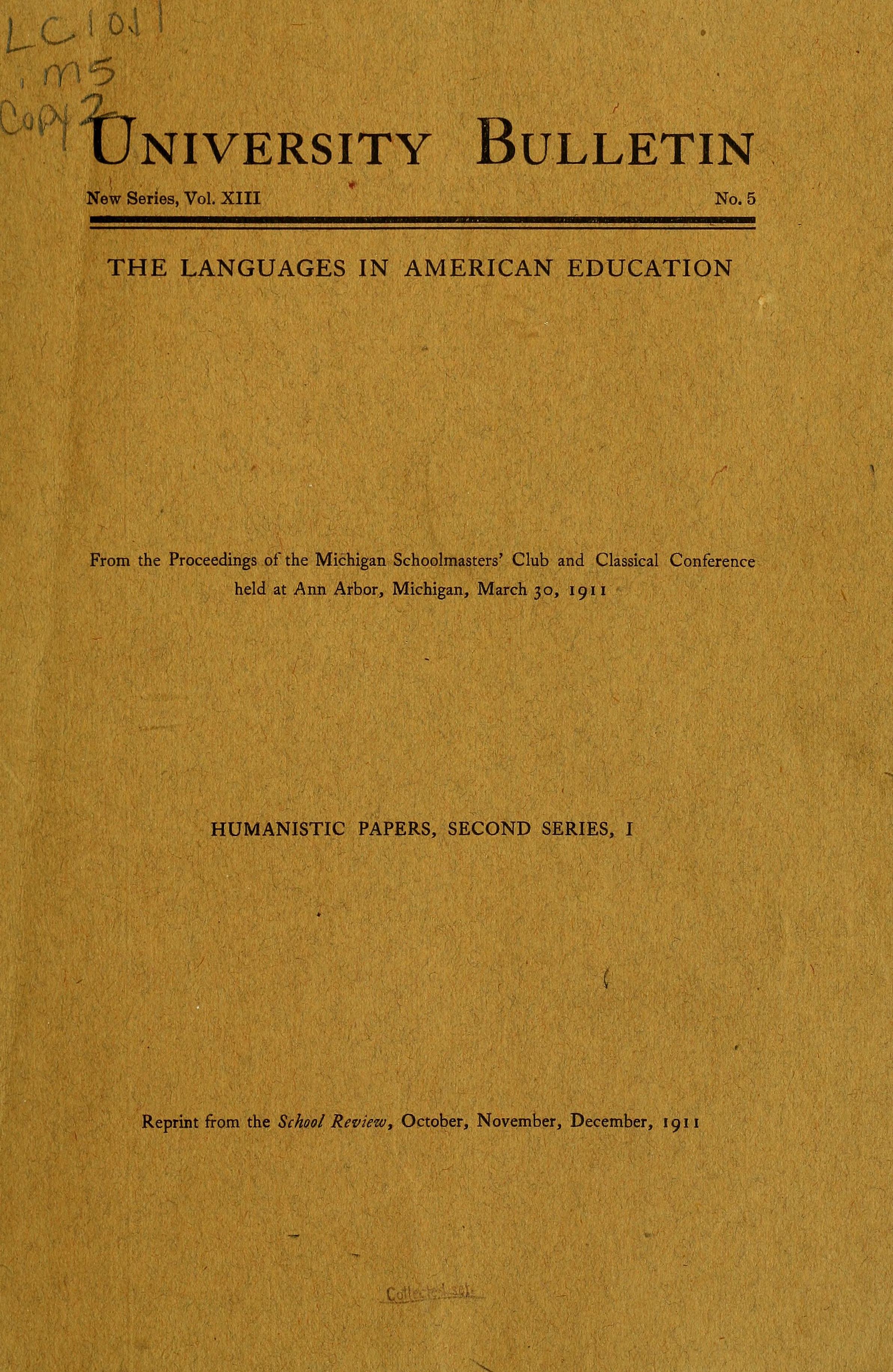 The languages in American education; | Library of Congress